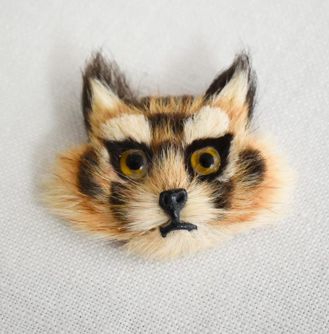 Vintage Mottled Brown Fur Cat Face Brooch - Etsy