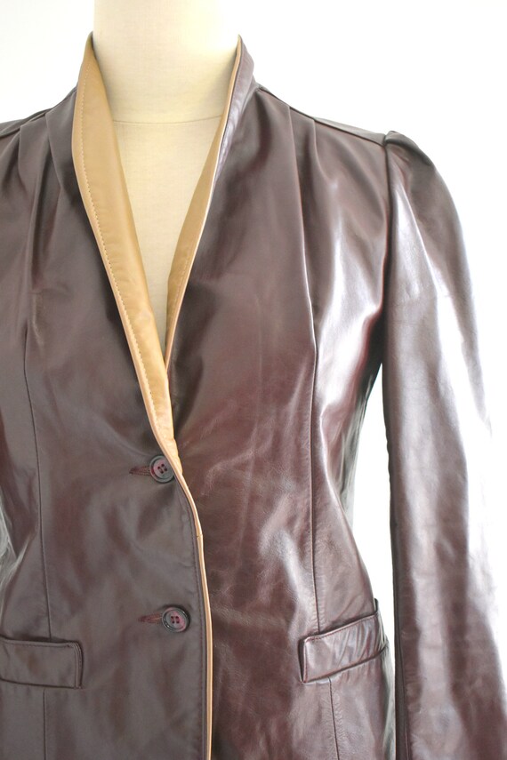 1970s Deep Red-Brown and Taupe Leather Jacket - Gem