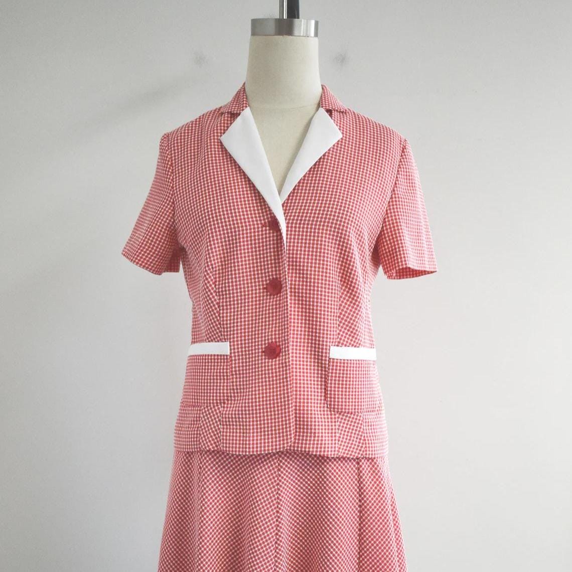 1970s/80s Red Checked Blouse and Skirt Set - Etsy