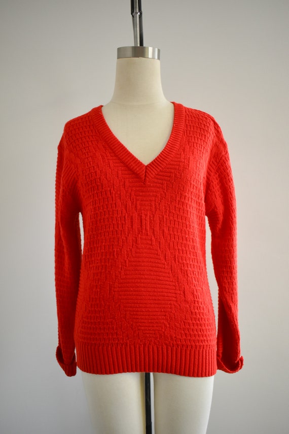1980s Red V Neck Sweater - Gem