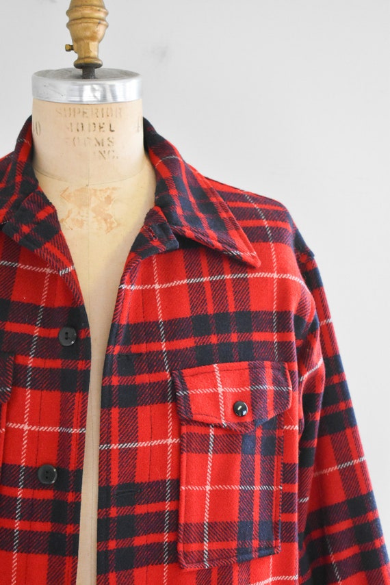 1960s Pendleton Red Wool Plaid Shirt Jacket - Gem