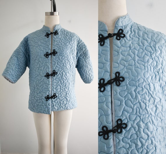 1940s Pale Blue Quilted Bed Jacket - Gem