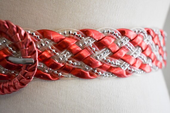 1980s/90s Clear and Metallic Red Vinyl Braided Belt - Gem