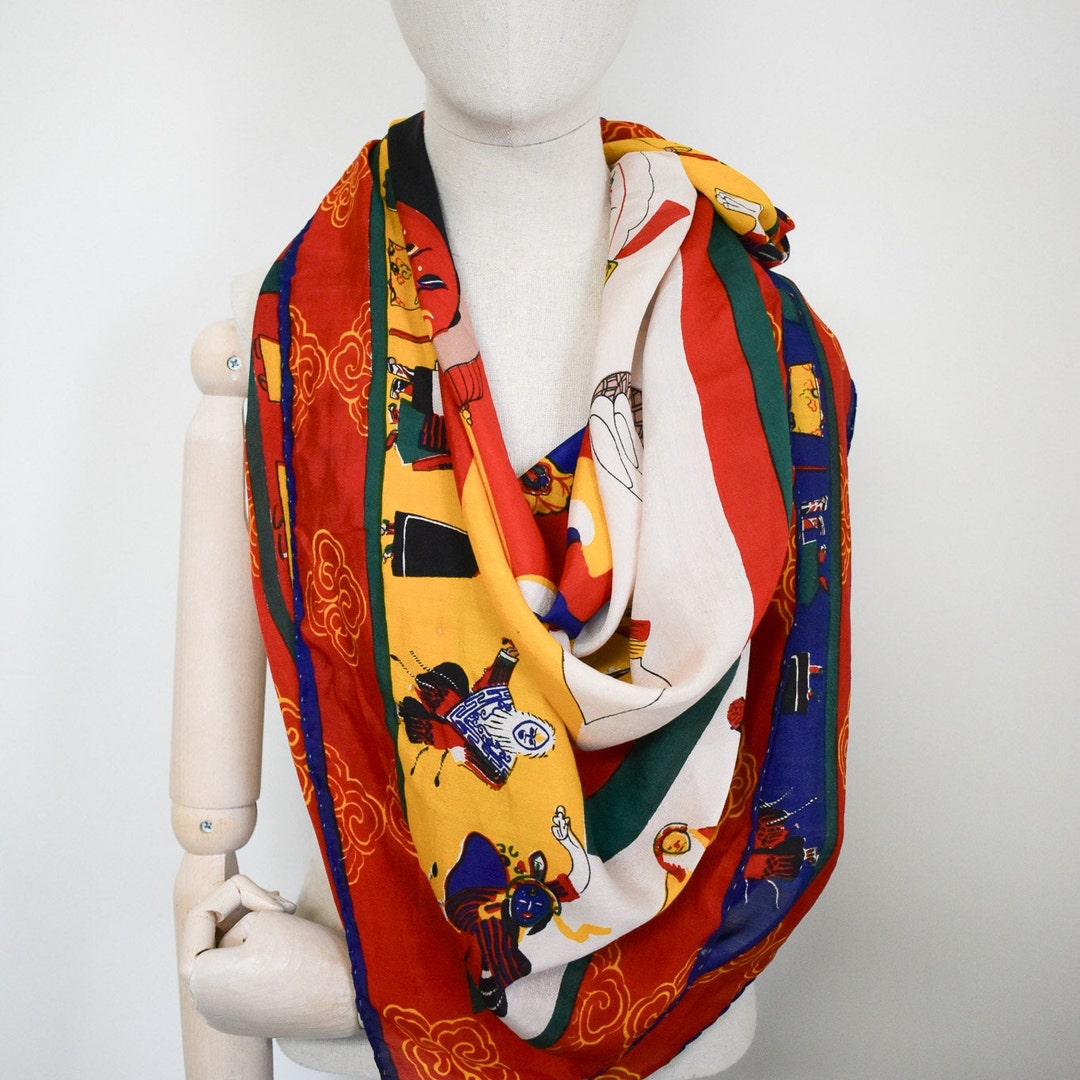 1940s Multi-national Costume and Mask Print Oversized Scarf - Etsy