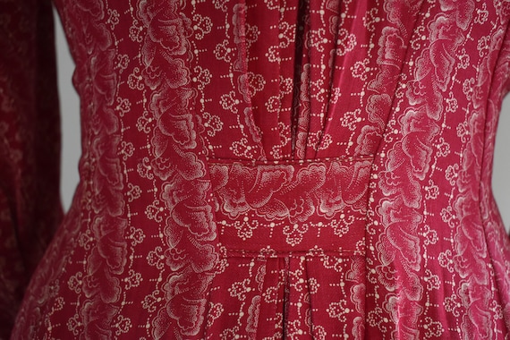 1800s Deep Red Cotton Calico Dress - Gem