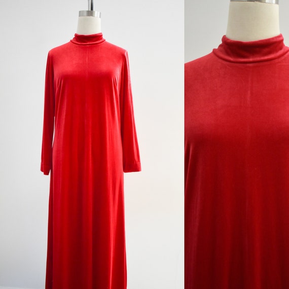 1990s Red Stretch Velvet Maxi Dress - Gem