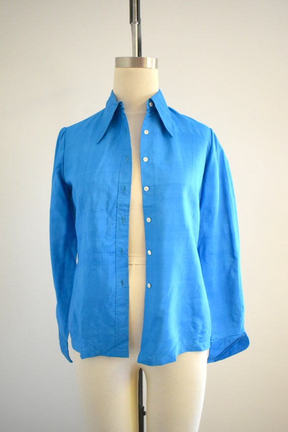 1980s Vivid Blue Silk Blouse - Gem