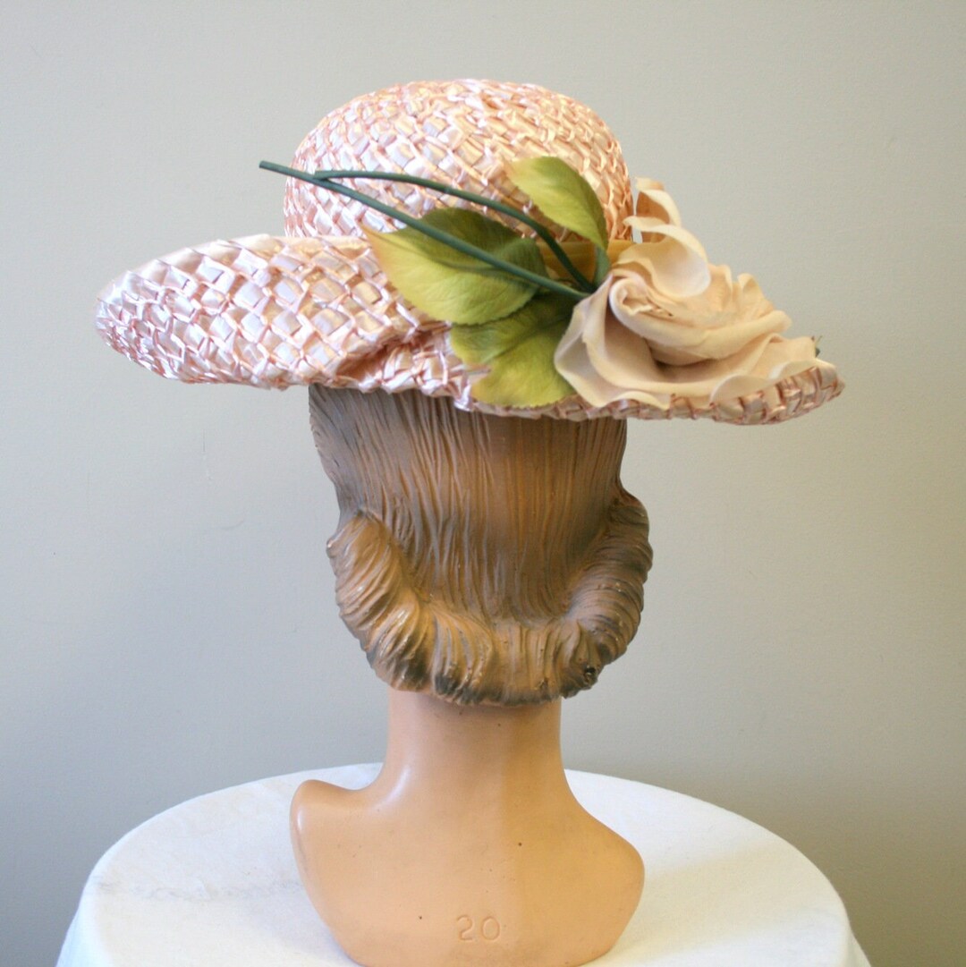 1960s Mr. John Jr. Pink Straw and Rose Hat - Etsy