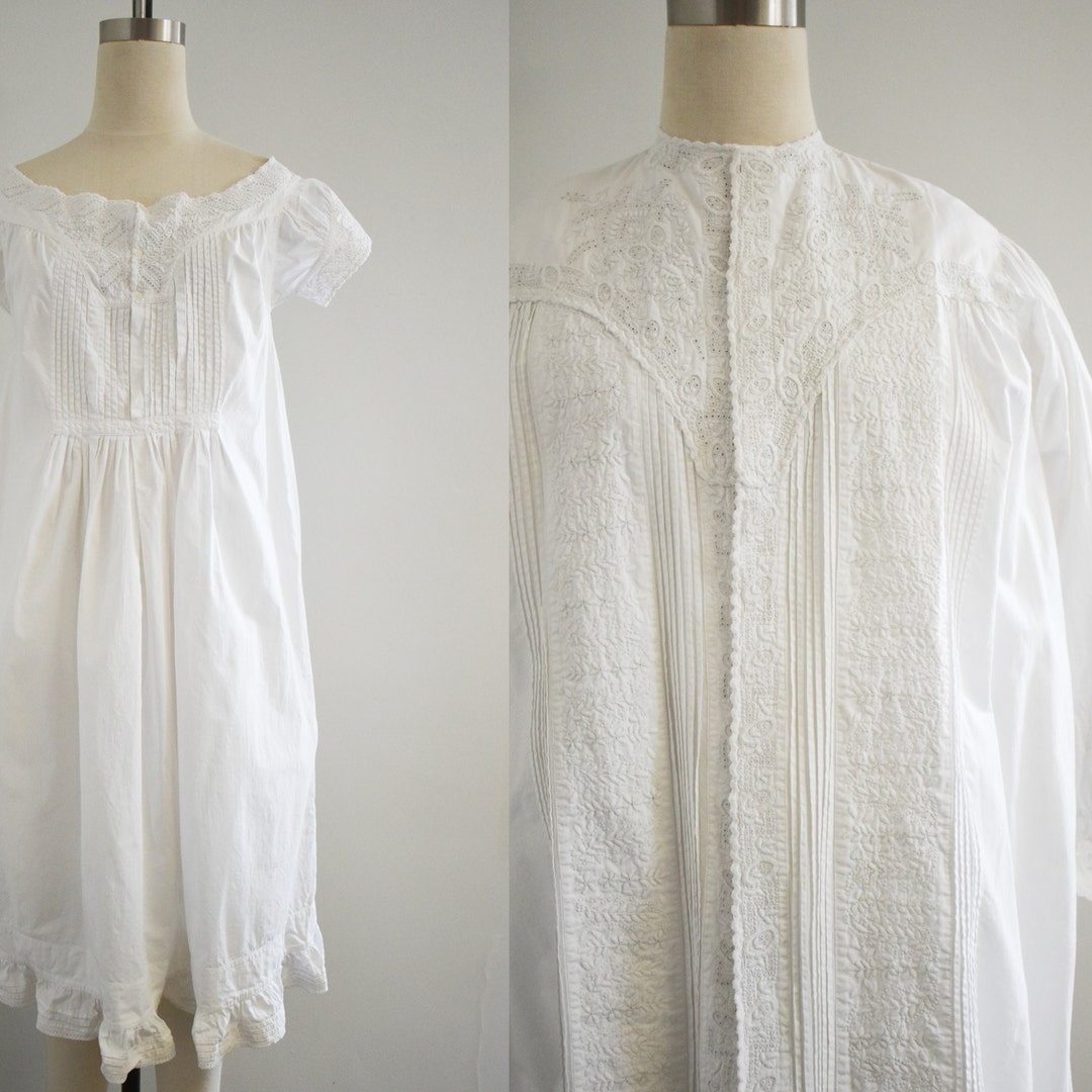 1800s/victorian White Cotton Embroidered Robe and Night Gown Set - Etsy