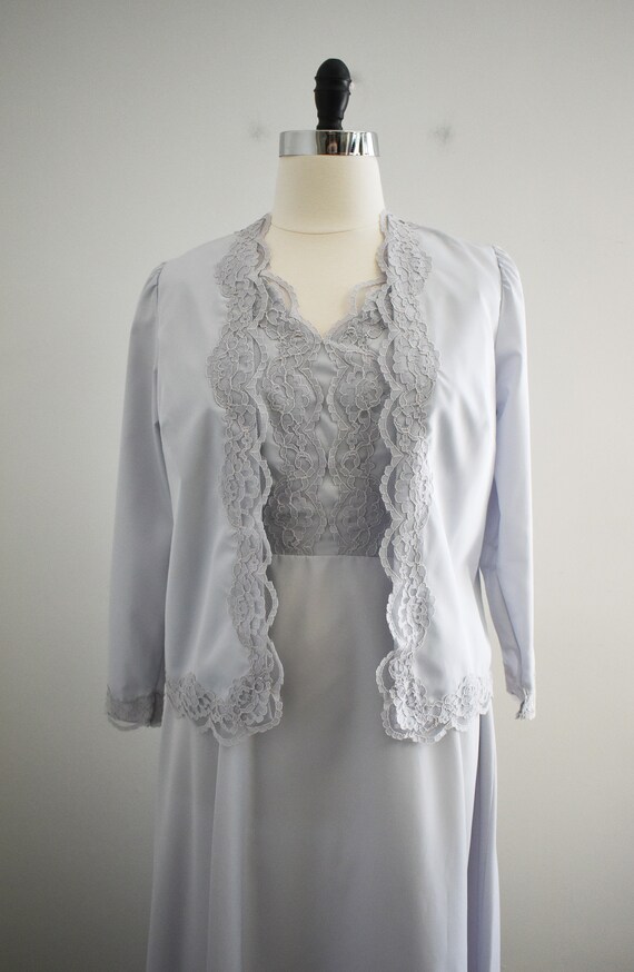 1970s Icy Blue-Gray Dress and Jacket Set - Gem