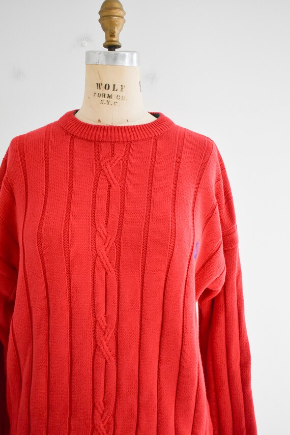 1990s Nautica Red Cable Sweater - Gem