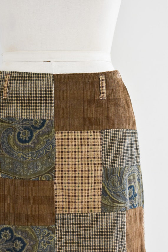 1990s Corduroy Patchwork Low Rise Mini Skirt - Gem