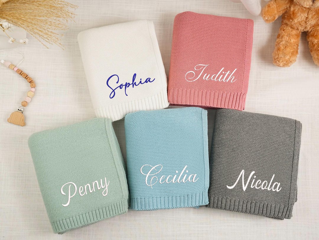 Personalized Knit Baby Blanket,custom Baby Name Blanket,embroidered ...
