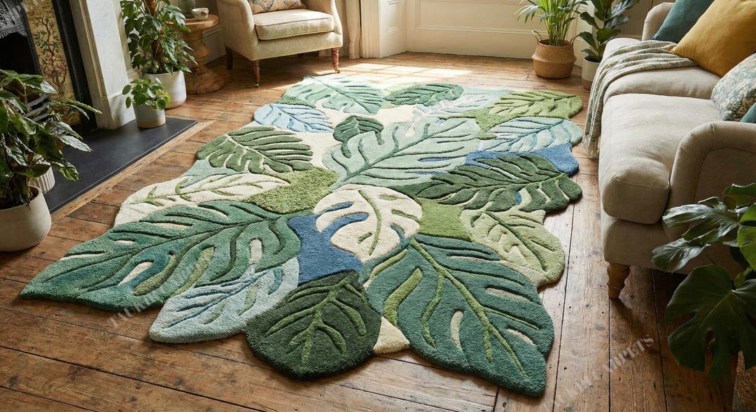 Sage Green Hand-tufted Wool Leaf Rug, Boho Botanical Area Carpet - Etsy UK