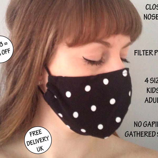 Black and White Polka Dot Face Mask - Etsy