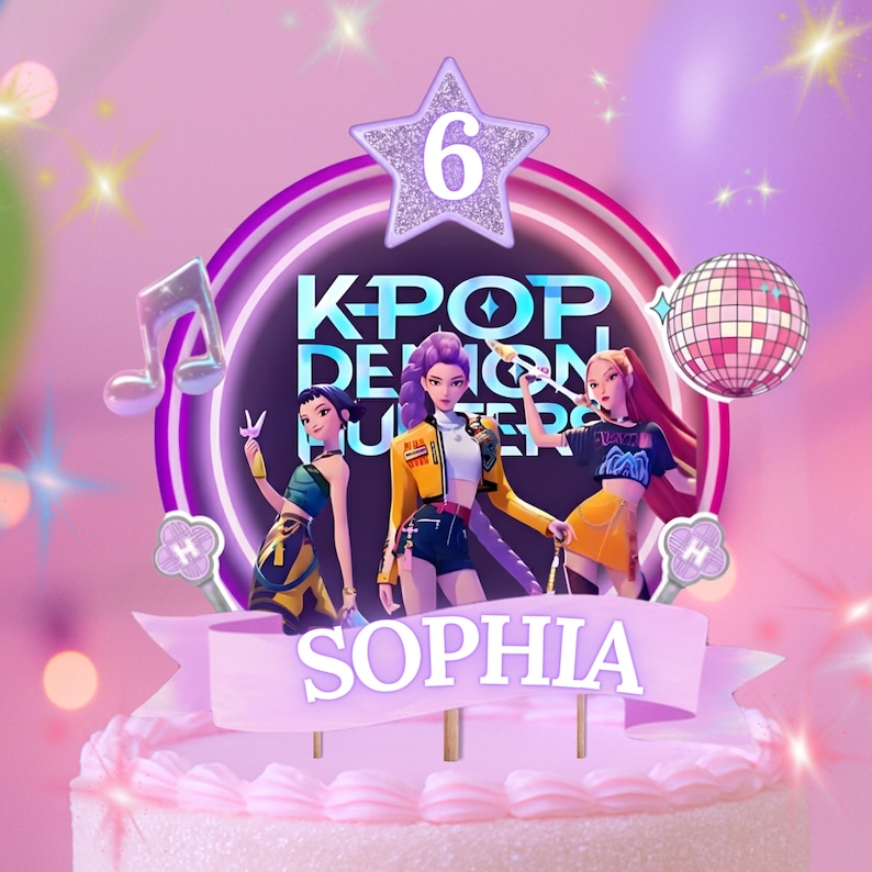 K-pop Demon Hunters Birthday Disco Cake Topper | Huntrix Theme | Custom ...