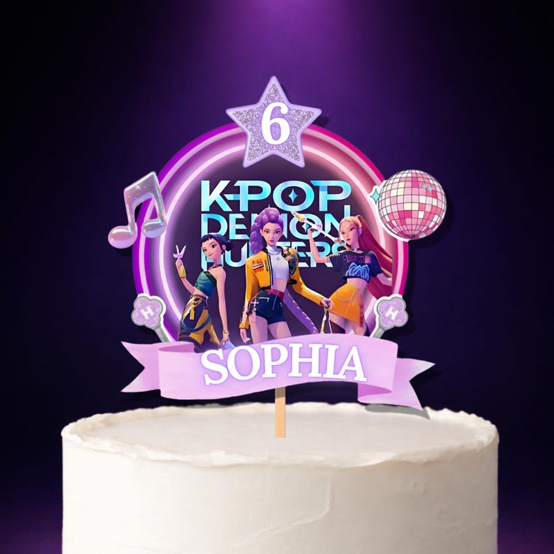 K-pop Demon Hunters Birthday Disco Cake Topper | Huntrix Theme | Custom ...