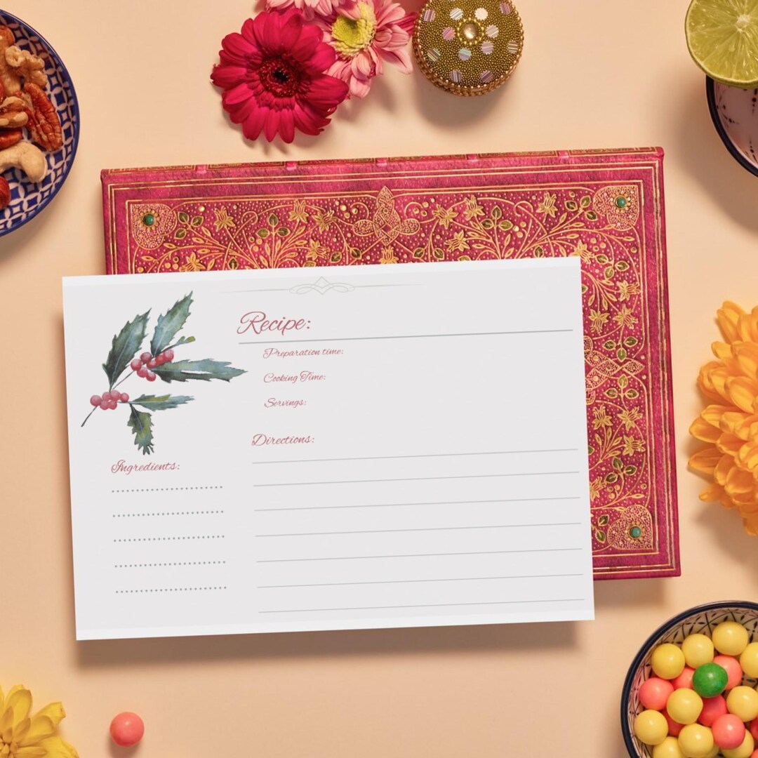 Vintage Holiday Recipe Cards | Holly Recipe Card Bundle, Two Sizes - Etsy