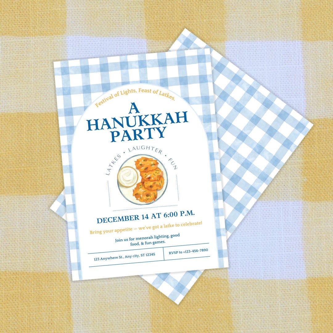 Retro Hanukkah Party Invitation Template Editable Canva | Plaid Dinner ...