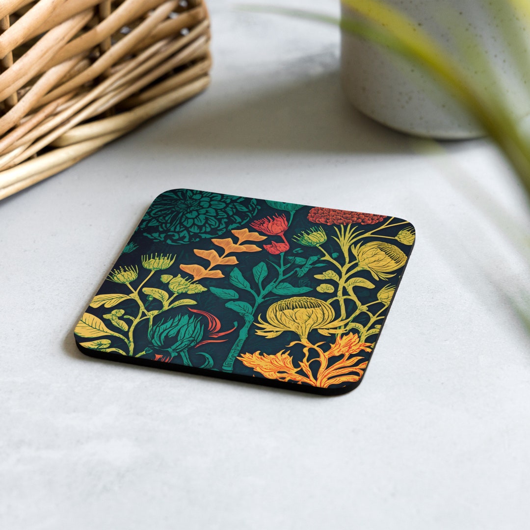 Botantical Risoprint Reimagined Pattern Cork-back Coaster - Etsy
