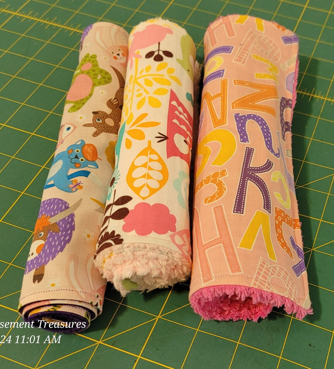 Hand Made Handcrafted Cotton Chenille Animals & Abc's Girls Burp Cloth ...