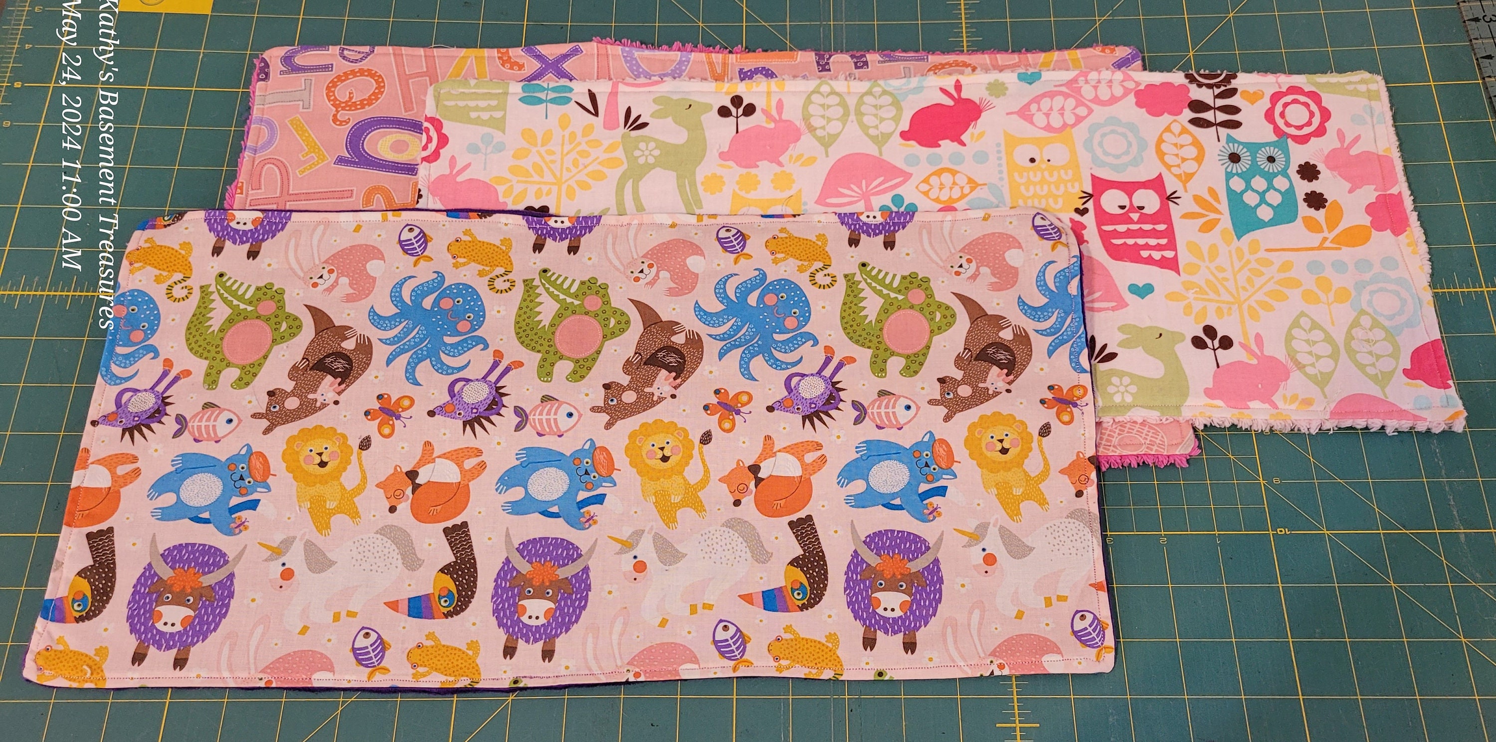 Hand Made Handcrafted Cotton Chenille Animals & Abc's Girls Burp Cloth ...