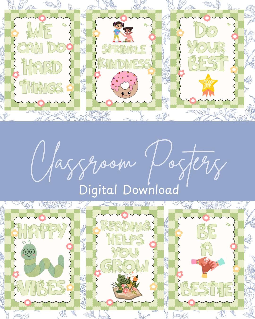 Whimsical Classroom Posters | Pastel Green Gingham Decor | Motivational ...