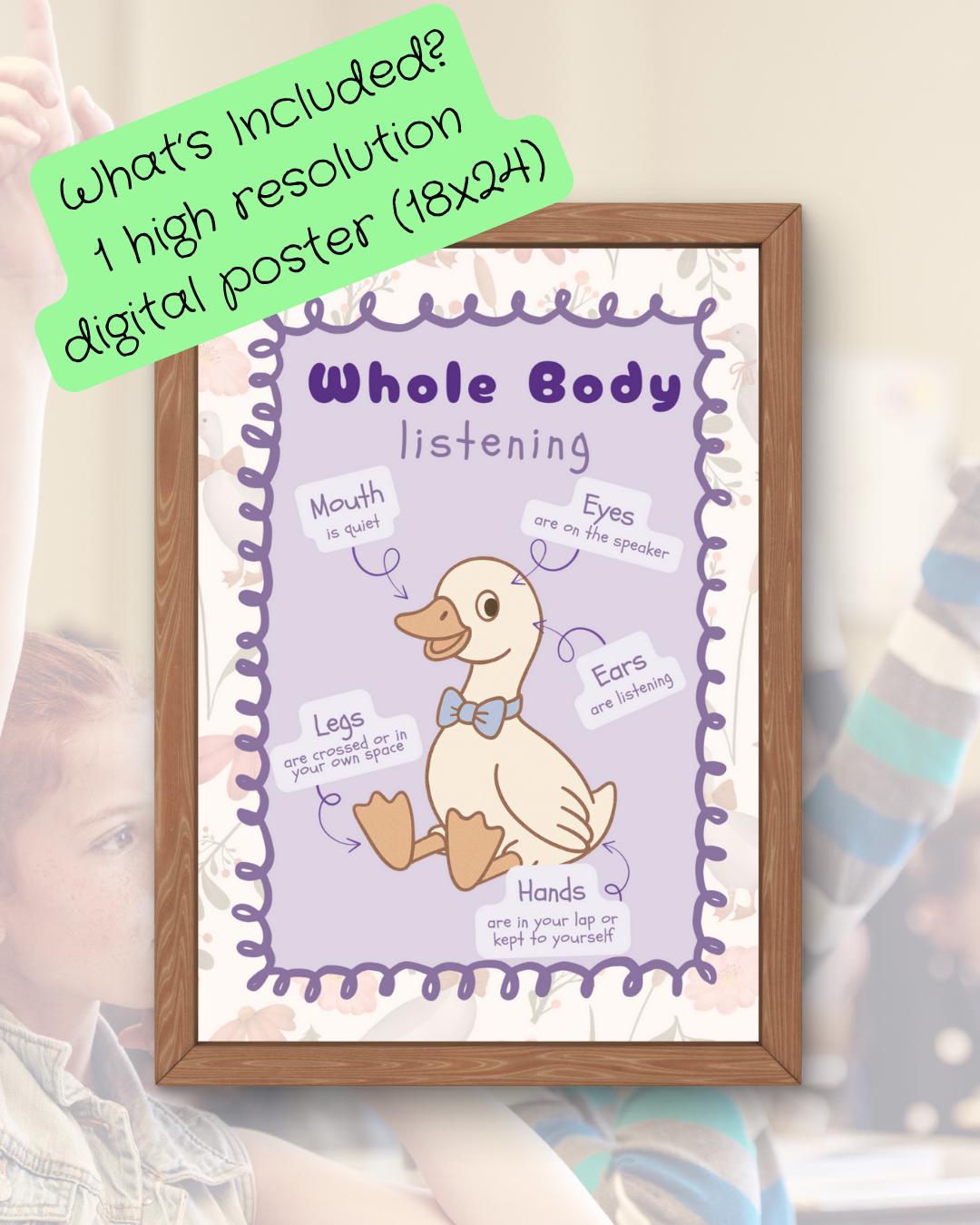 Whole Body Listening Goose Poster: Classroom Expectations Art (PNG/PDF ...