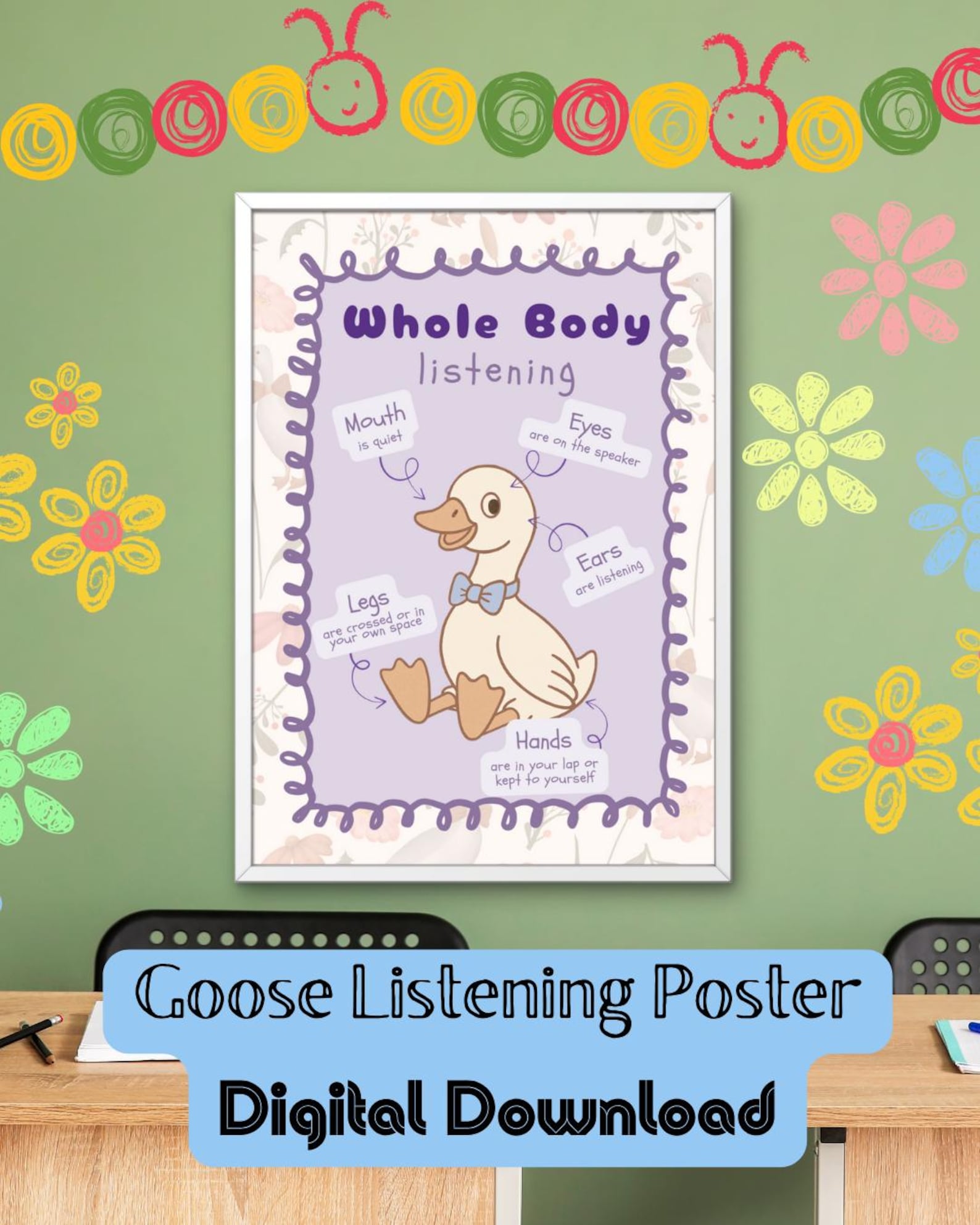 Whole Body Listening Goose Poster: Classroom Expectations Art (PNG/PDF ...