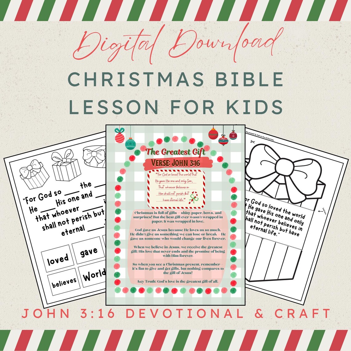 Kids Christmas Bible Lesson | John 3 16 Devotional & Craft - Etsy