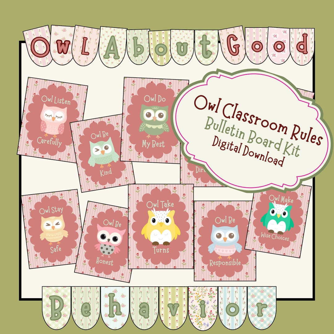 Owl Classroom Rules Poster Set: Positive Behavior Chart (digital ...