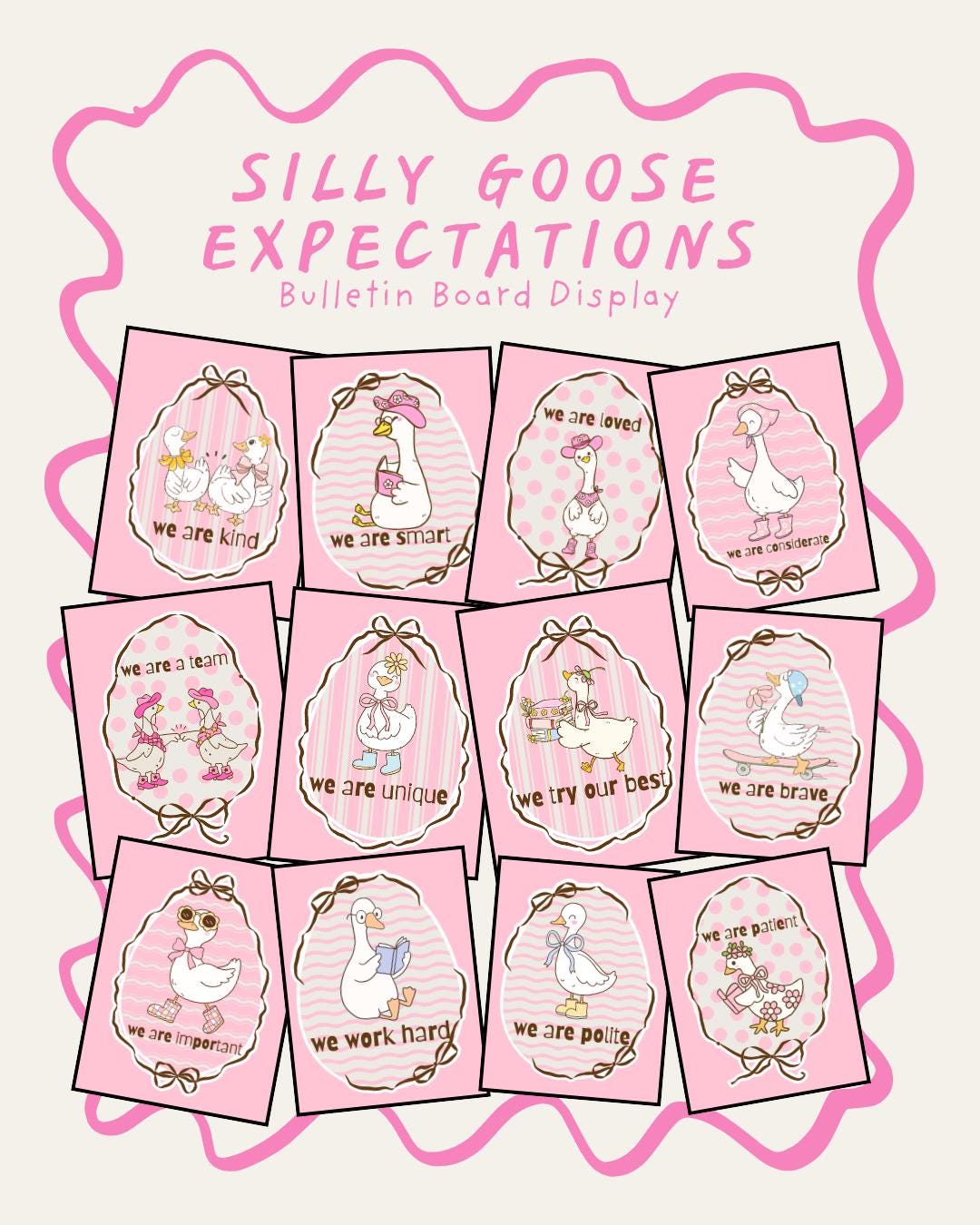 Silly Goose Classroom Rules Poster Set: Pastel Pink Decor (digital ...