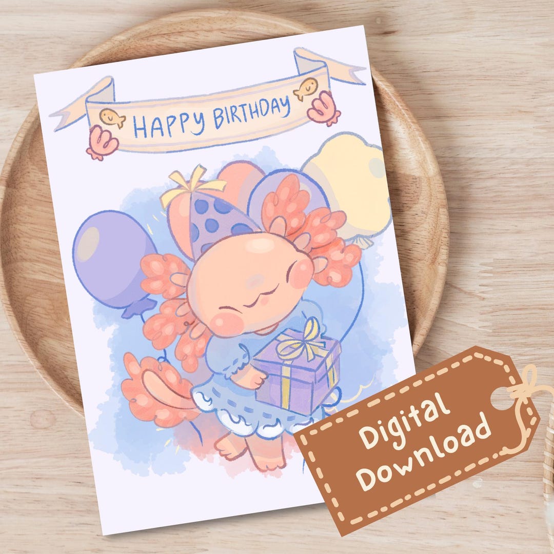 Axolotl Birthday Card Printable – Cute Ocean Animal Kids Birthday Card ...