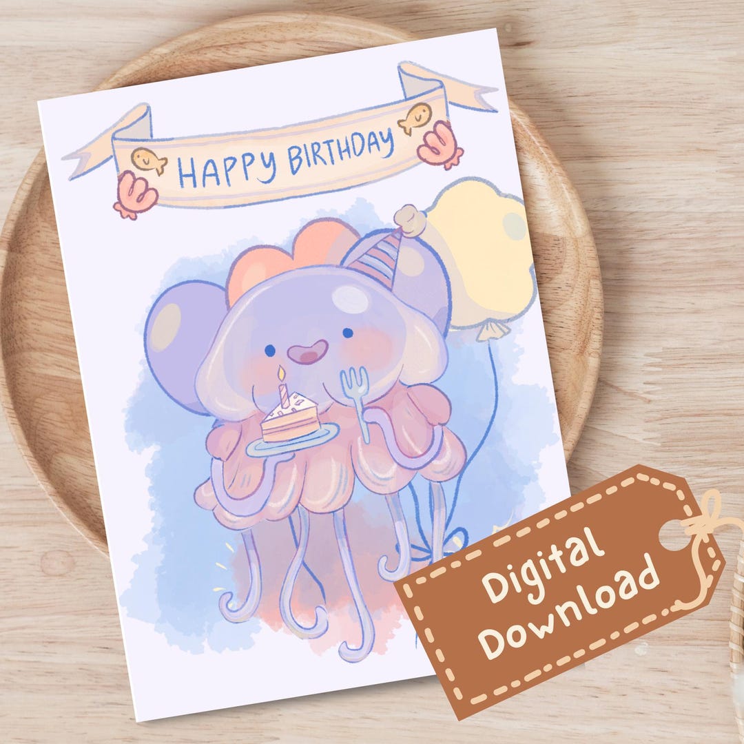 Jellyfish Birthday Card - Ocean Theme Printable (digital Download) - Etsy