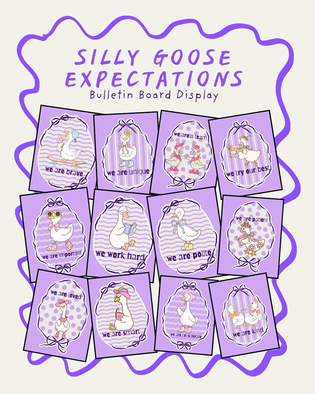 Purple Classroom Decor | Silly Goose Expectations | Editable Bulletin ...