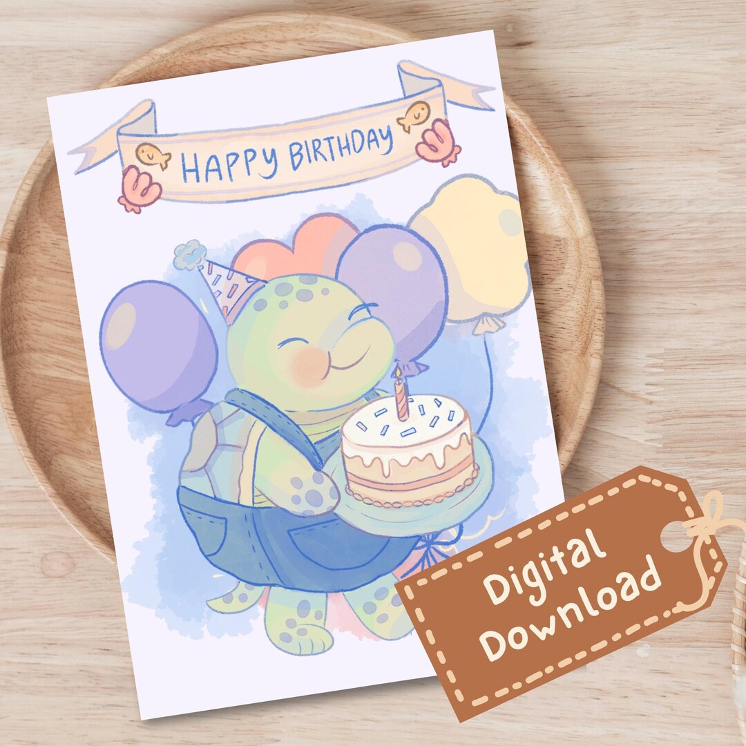 Sea Turtle Birthday Card – Ocean Theme, Kids Printable (digital ...