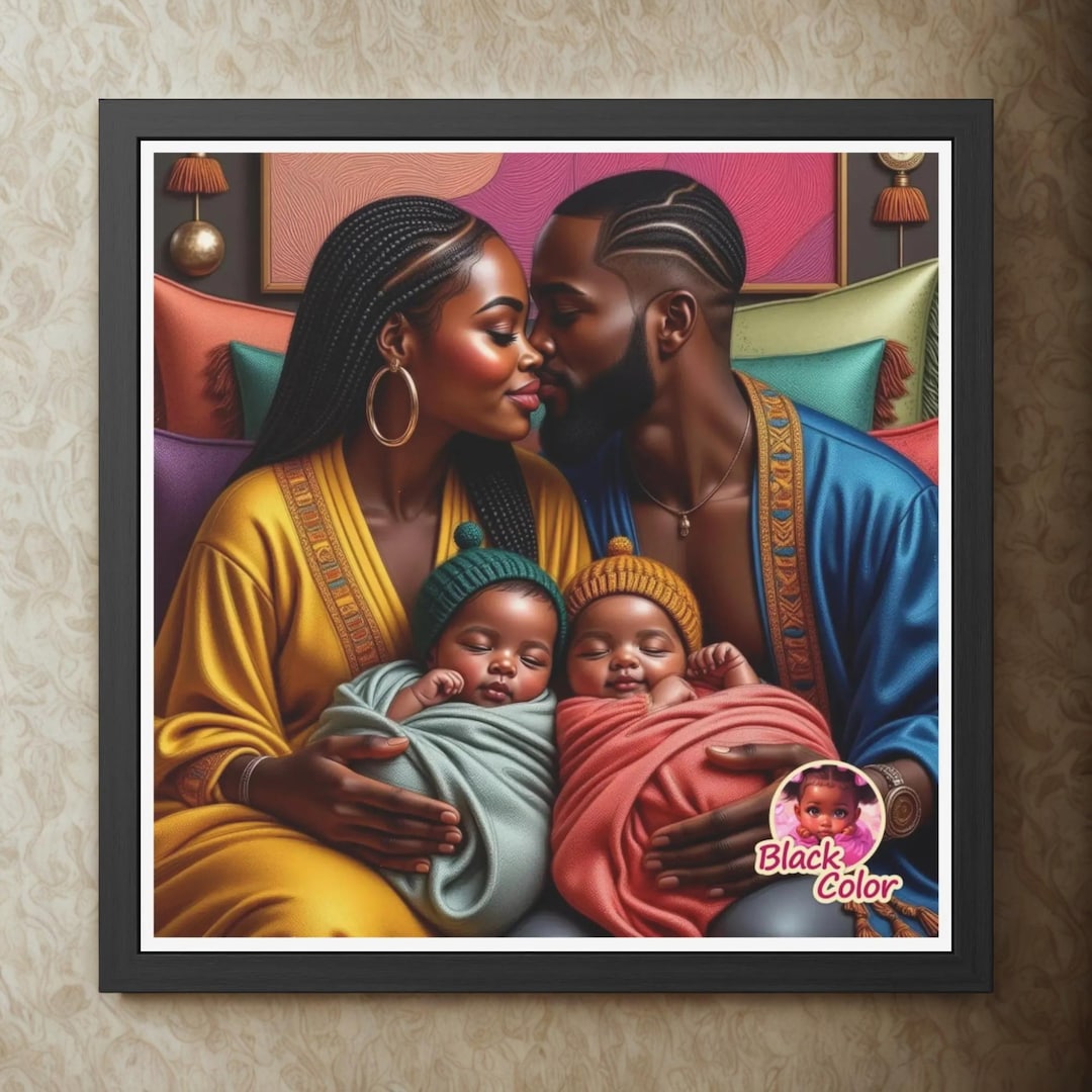 Black Family Wall Art Black Couple With Babies Art Black Family