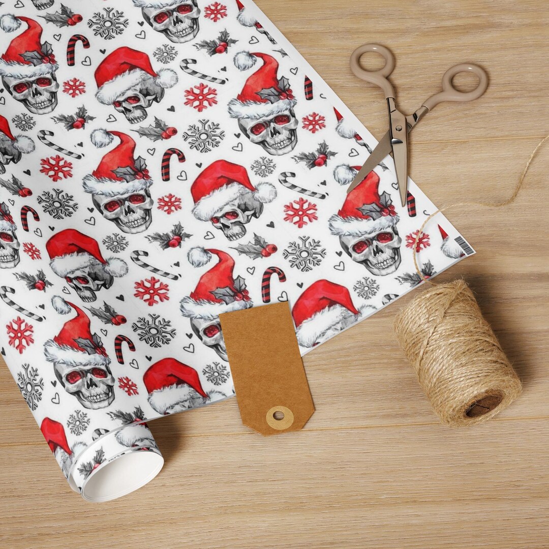 Gothic Christmas Wrapping Paper | Skulls in Santa Hats - Etsy