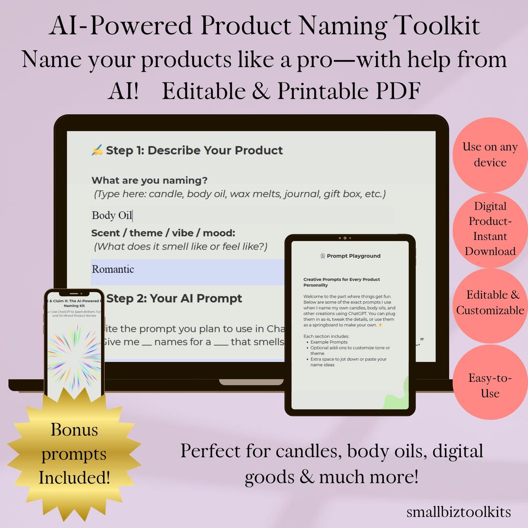 AI Product Naming Toolkit for Creatives | Editable and Printable PDF ...