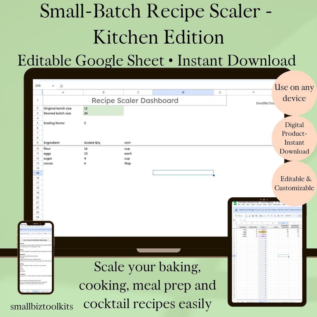 Recipe Scaler Google Sheet: Small Batch Cooking Calculator (digital ...