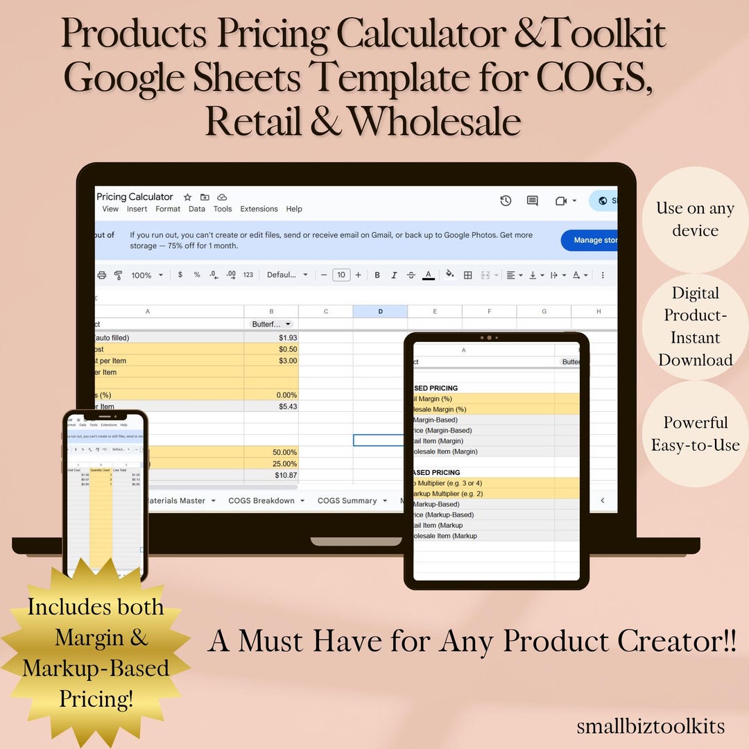Product Pricing Calculator | Google Sheets Template for COGS, Retail ...