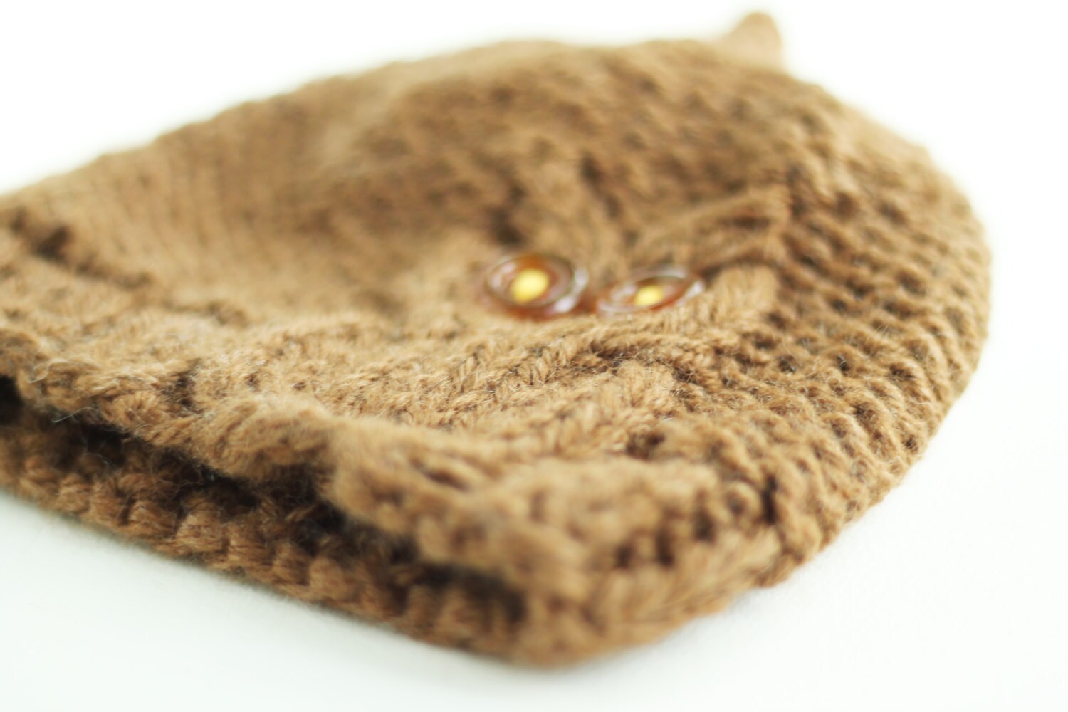 Owl Cable Knit Hat In Chocolate Brown Etsy