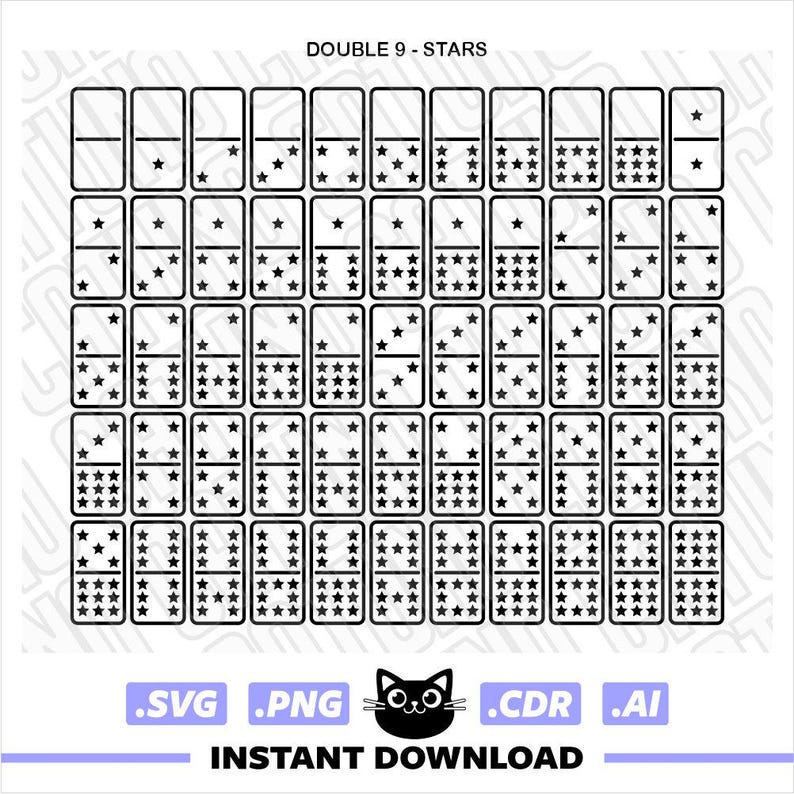 Domino SVG Bundle | Double 9 Dominoes Set With Dots, Hearts, Stars and ...