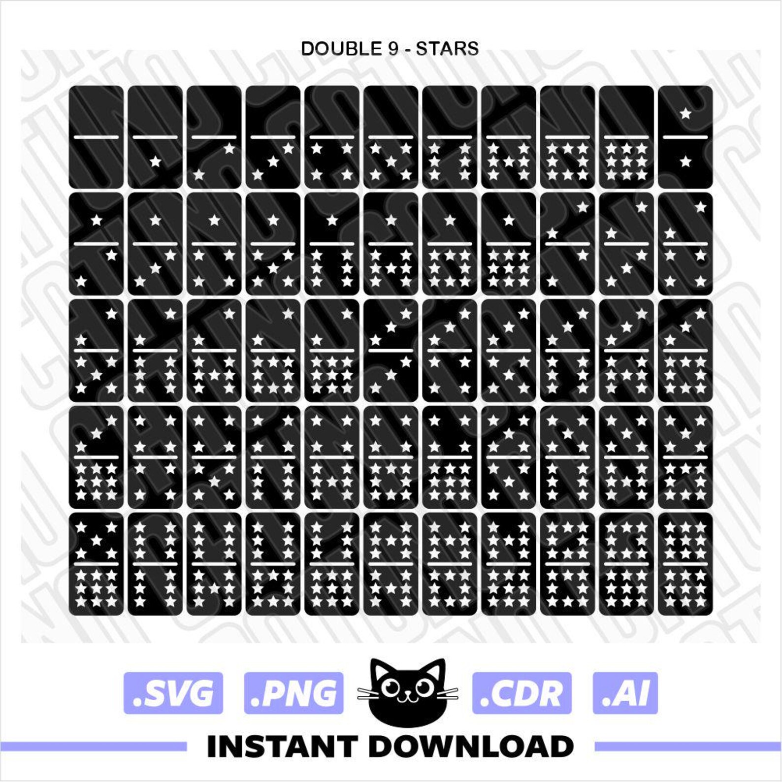 Domino SVG Bundle | Double 9 Dominoes Set With Dots, Hearts, Stars and ...