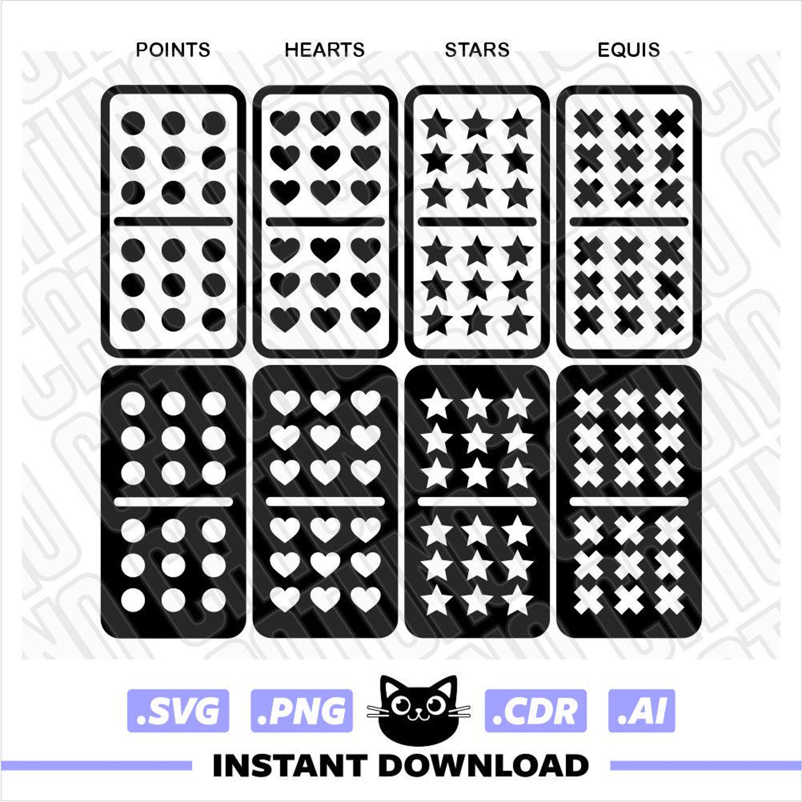 Domino SVG Bundle | Double 9 Dominoes Set With Dots, Hearts, Stars and ...