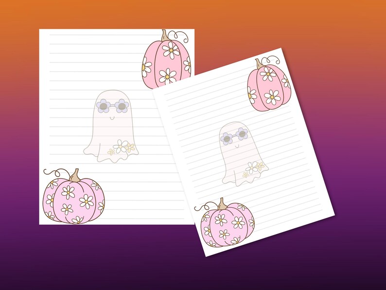 Pink Pumpkin Ghost Stationery Printable | Cute Floral Halloween Writing ...