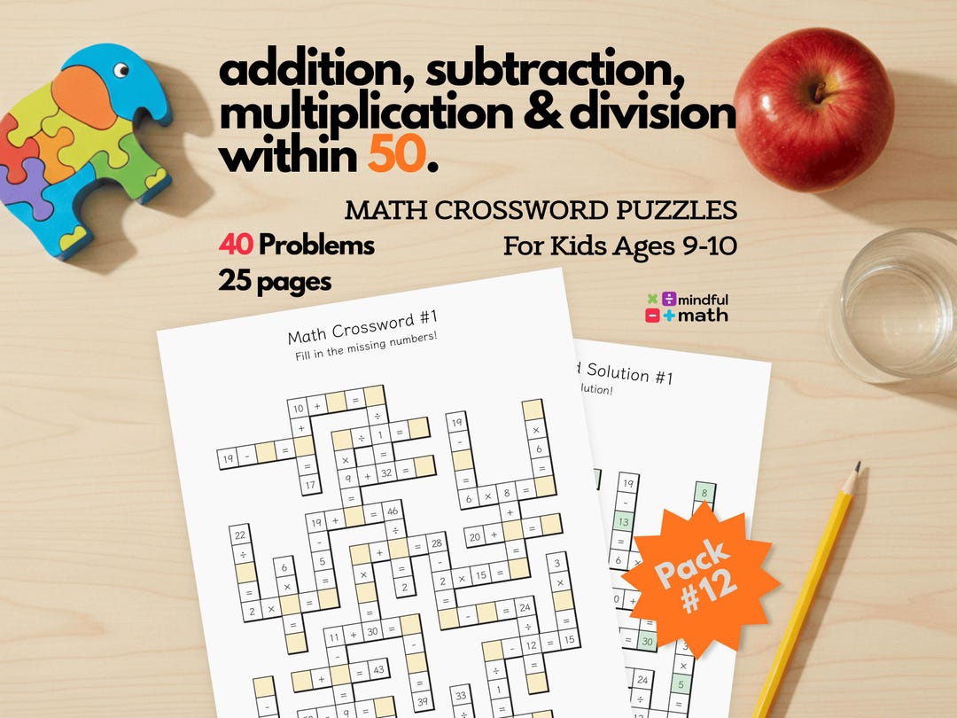 Fourth Grade Math Crossword Puzzles | All Operations Within 50 (PDF) - Etsy