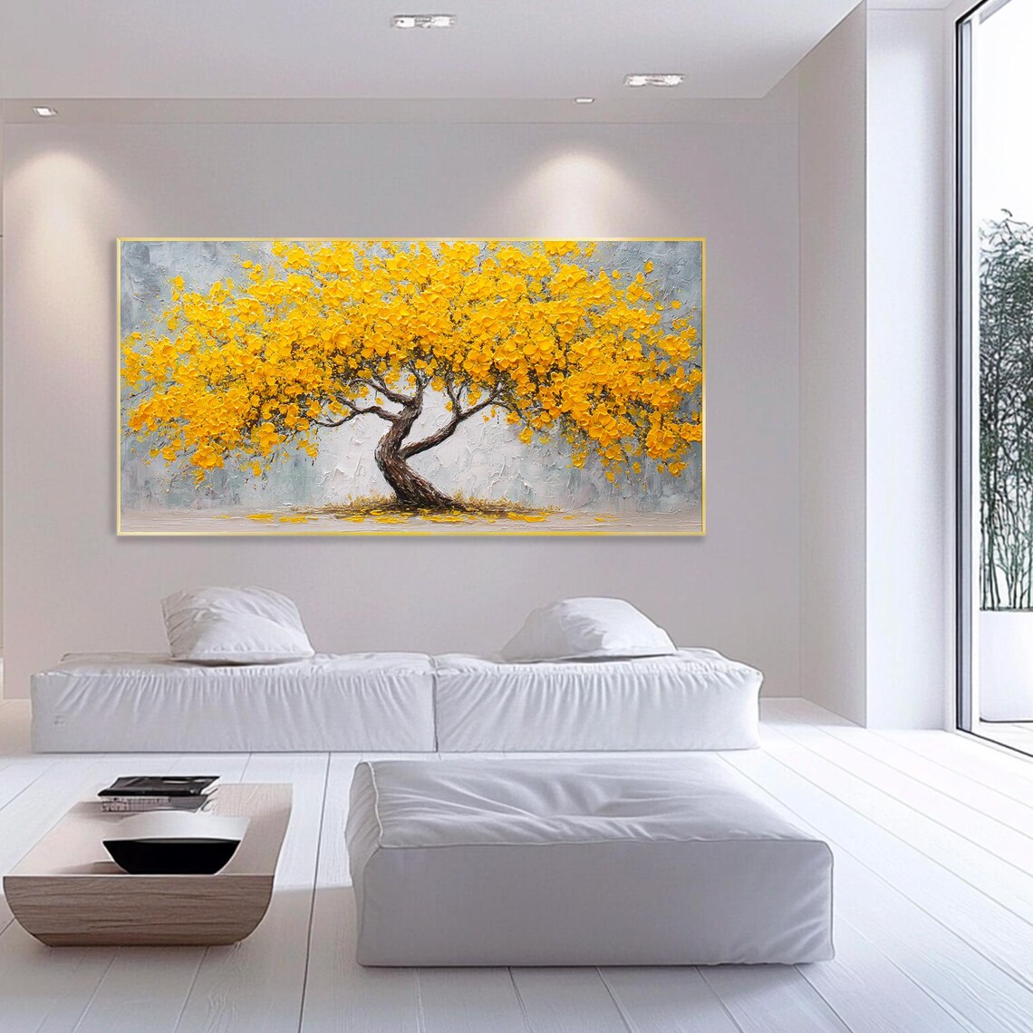 Custom Sakura Tree Hand Textured Wall Art 3D Abstract Yellow Floral ...