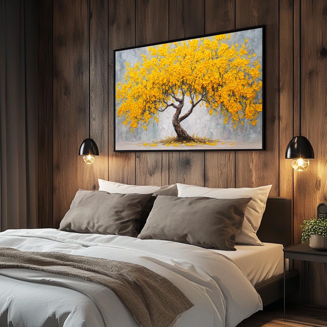 Custom Sakura Tree Hand Textured Wall Art 3D Abstract Yellow Floral ...