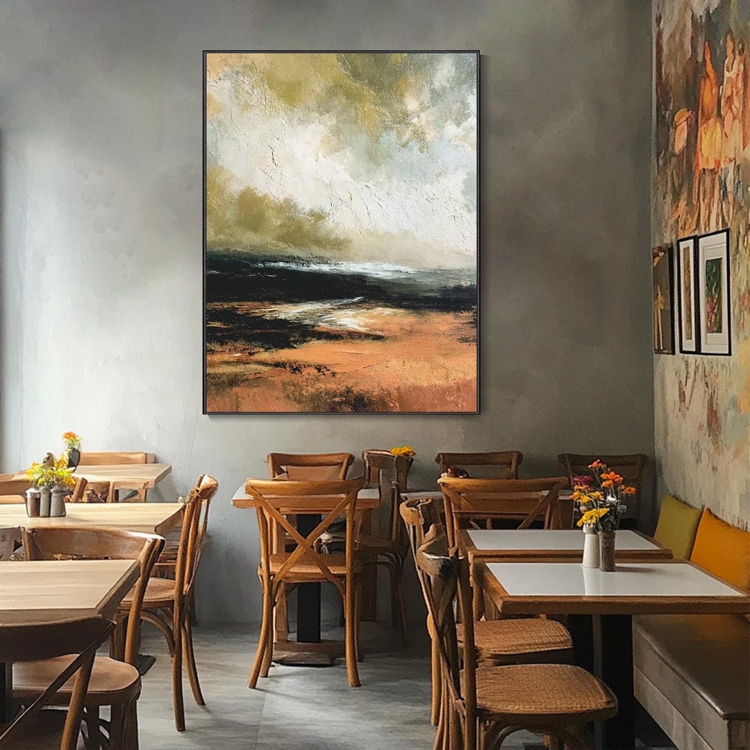 Earth Tone Minimalist Sunset Seascape Painting on Canvas 3D Textured ...